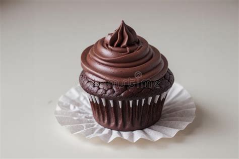 Chocolate Cupcake With Swirled Frosting On A White Table Stock Illustration Illustration Of
