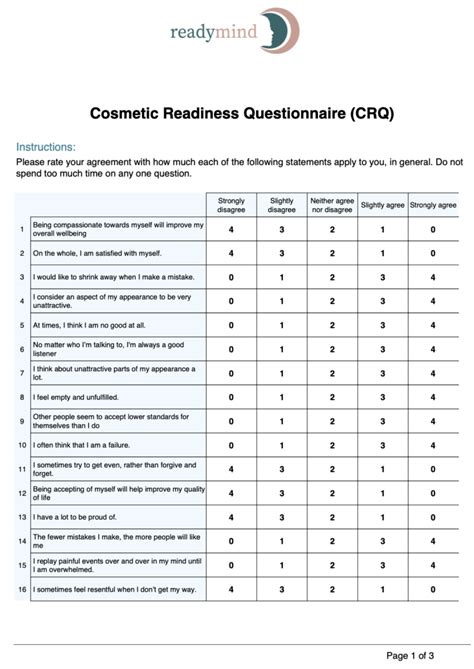Cosmetic Readiness Questionnaire Readymind