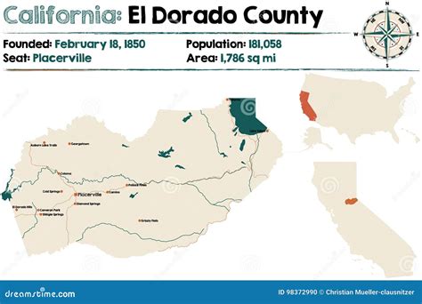 California El Dorado County Map Stock Vector Illustration Of