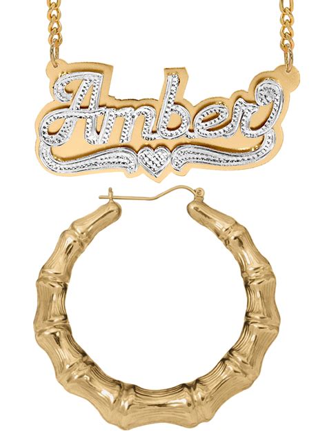 Personalized Set Of Necklace And Naked Bamboo Earrings Script Font Walmart