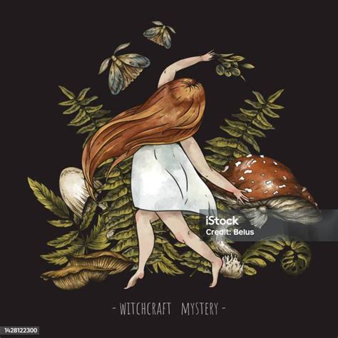 춤추는 어린 소녀 녹색 마녀 마법의 식물 일러스트 레이 션 10월에 대한 스톡 벡터 아트 및 기타 이미지 10월 갈색 머리 곱슬 머리 Istock