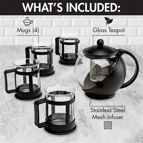 Primula Half Moon Teapot Set With 4 Tea Cups Removable Infuser