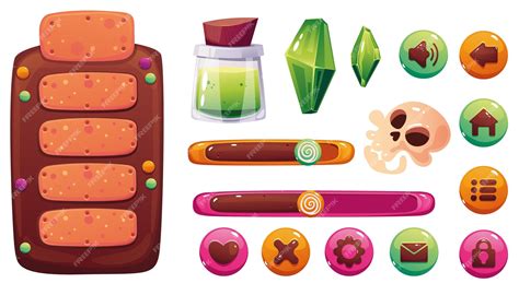 Premium Vector Candy Sweet Style Chocolate Cookie Menu Game Ui Button Interface Design Element