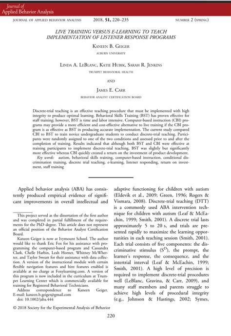 Pdf Live Training Versus E Learning To Teach Implementation Of