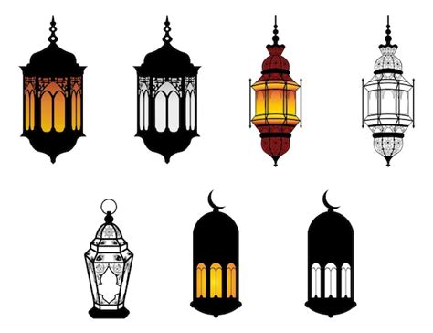 Conjunto De Linternas Decorativas Antiguas árabes Ilustraciones De