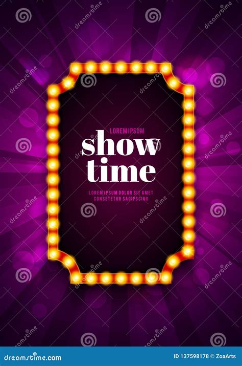 发光减速火箭的戏院广告牌的传染媒介例证 与showtime文本的葡萄酒明亮的标志板模板 向量例证 插画 包括有 发光 节日 137598178