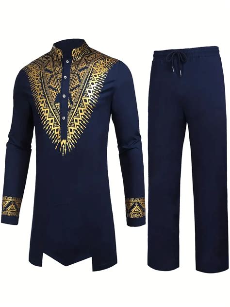Plus Size Mens African Metallic Traditional Suit Floral Temu
