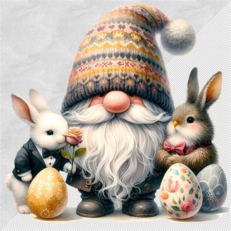 Premium Psd Cute Watercolor Gnome Easter Day Clipart Illustration