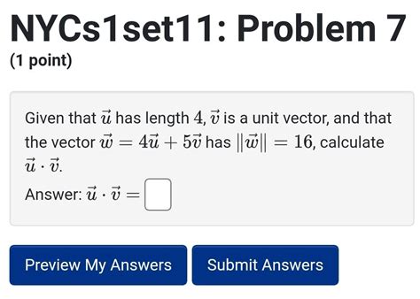 Solved Nycs1set11 Problem 7 1 Point Given That U Has