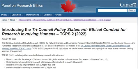 Updated Tri Council Policy Statement Ethical Conduct For Research