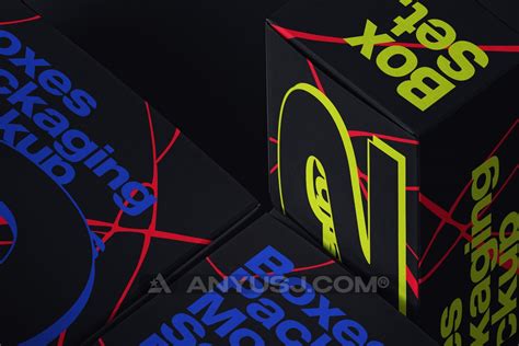极简质感方形矩形包装盒纸盒平铺堆叠组合VI品牌PSD样机Psd Boxes Packaging Mockup Set 第4983期 安鱼
