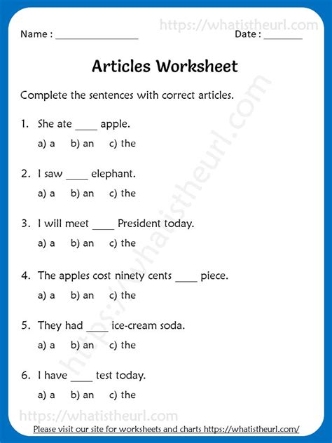 Articles Worksheets For 3rd Grade A An The Articles Worksheet