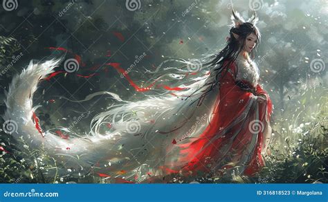Druid Girl Cute Cartoon Character Portrait On Dark Background Stock