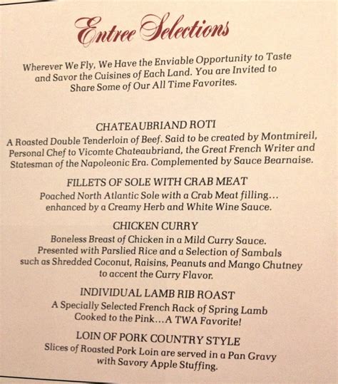 Twa First Class Menu 1979