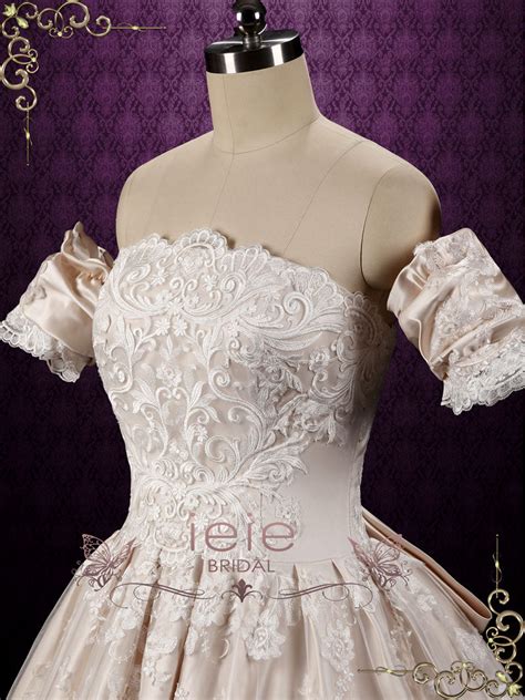Classic Lace Ball Gown Wedding Dress With Detached Sleeves Gaelle Ieie
