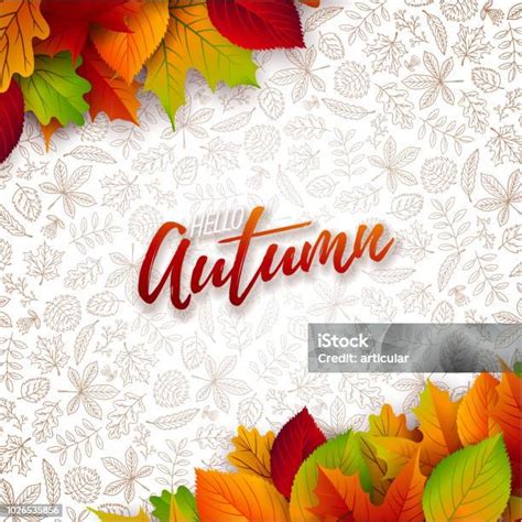 떨어지는 나뭇잎과 흰색 바탕에 글자와 함께을 그림 손으로 그려가 벡터 디자인 한다면 인사말 카드 배너 전단지 초대장 브로셔 또는 홍보 포스터 0명에 대한 스톡 벡터 아트 및