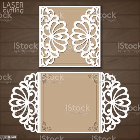 레이저 컷 웨딩 초대 템플릿 벡터입니다 레이저 절단 또는 다이 절단 템플릿을위한 컷 아웃 종이 게이트 접이식 카드 결혼식 초대 장 모형입니다 인사말 카드 초대장 메뉴에