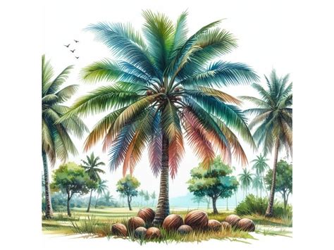 Watercolorcoconut Tree By Dianaxstoyanova Thehungryjpeg
