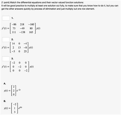 point match the differential equations and their vector valued function