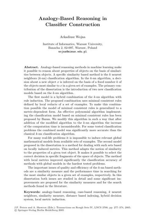 Pdf Analogy Based Reasoning In Classiﬁer Constructionawojnapapers