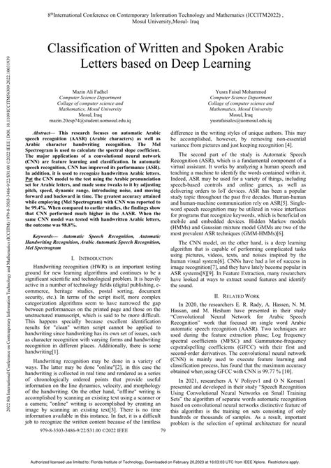 Pdf Classification Of Written And Spoken Arabic Letters Based On Deep Learning