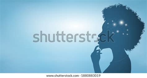 Thinking African American Woman Silhouette Glowing Stock Illustration