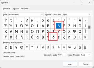 How to Insert Delta Symbol Δ or δ in Excel