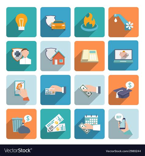 Pay Bill Icons Flat Set Royalty Free Vector Image