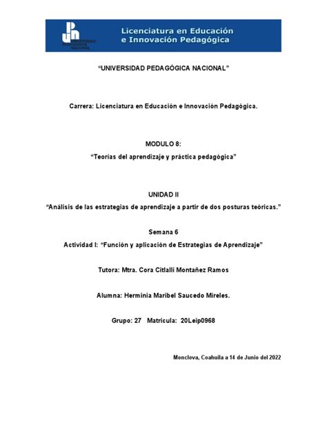 Leip M8 S6 Actividad 1 Función Y Aplicación De Estrategias De