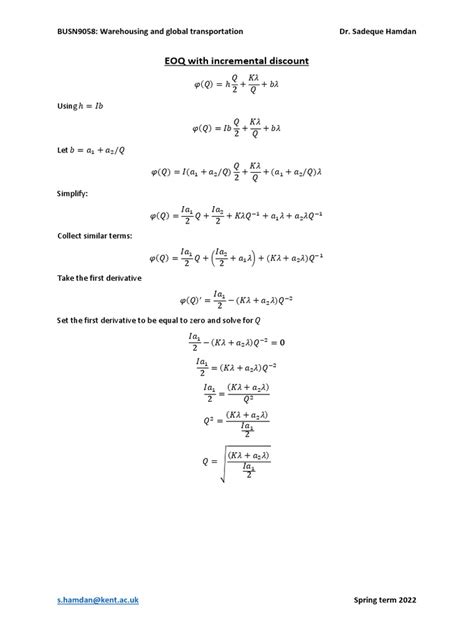 Eoq Incremental Equation Pdf Equations Mathematical Objects