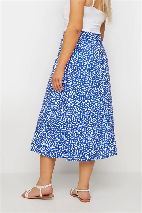 Mandco Blue Ditsy Floral Print Belted Midi Skirt Mandco