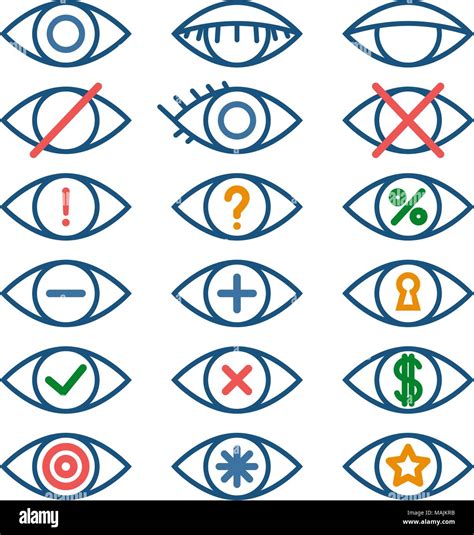 Colored Eye Icons For Different Actions Set Of Outline Eye Pictograms