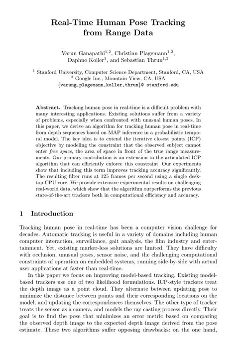 Pdf Real Time Human Pose Tracking From Range Data