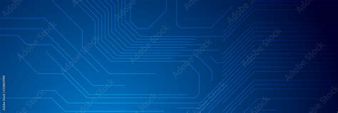 Dark Blue Circuit Board Chip Lines Tech Background Technology Vector Banner Design Stock Vector