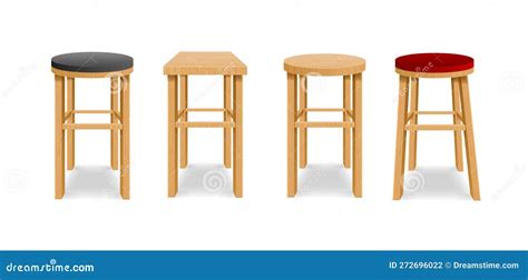 Realistic Detailed 3d Different Wooden Bar Chair Set Vector Stock
