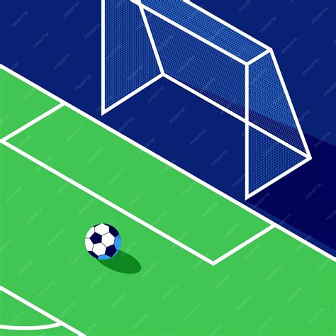 소셜 미디어 포스터 축구 공이 파란색 배경으로 경기장 한가운데에 있습니다 프리미엄 벡터