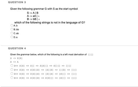 Solved Question 3 Given The Following Grammar G With S As