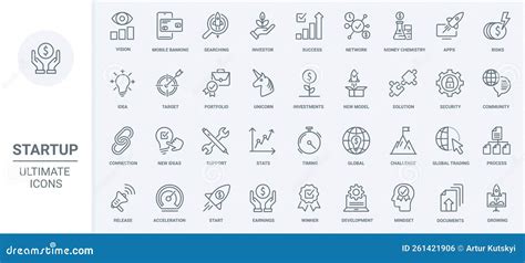 Startup Technology Thin Line Icons Set Success Ideas And Finance Project Development Stock