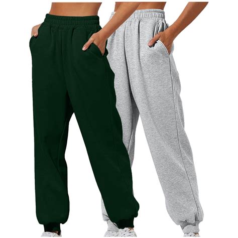 Titcea 2pc Sweatpants Women Elastic Waisted Foot Binding Solid Color