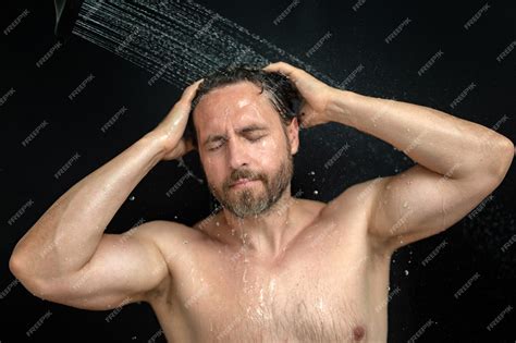 Premium Photo Millennial Man Washing Hair In Bath Guy Bathing Shower