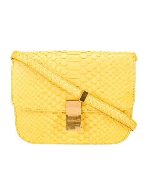 Celine Python Classic Medium Yellow Shoulder Bags Handbags