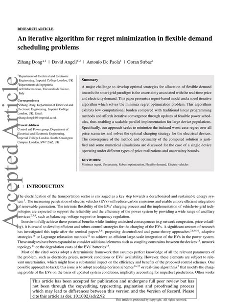 Pdf An Iterative Algorithm For Regret Minimization In Flexible Demand