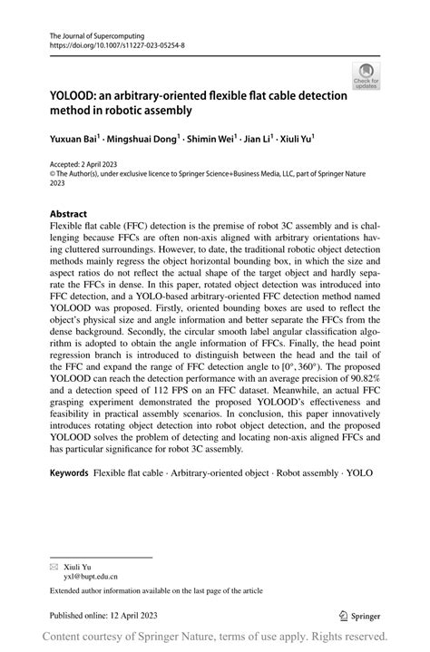 Yolood An Arbitrary Oriented Flexible Flat Cable Detection Method In
