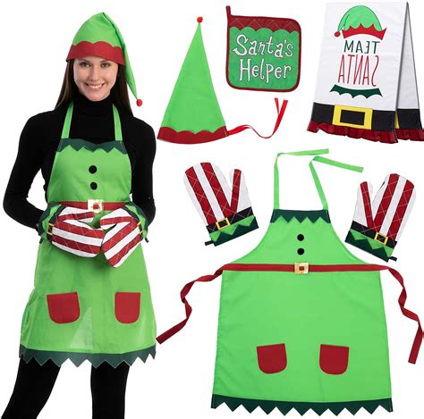 Joyin 6 Pcs Elf Apron Christmas Kitchen Linens Accessories