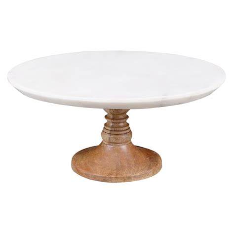 Mango Wood White Marble Top Cake Stand