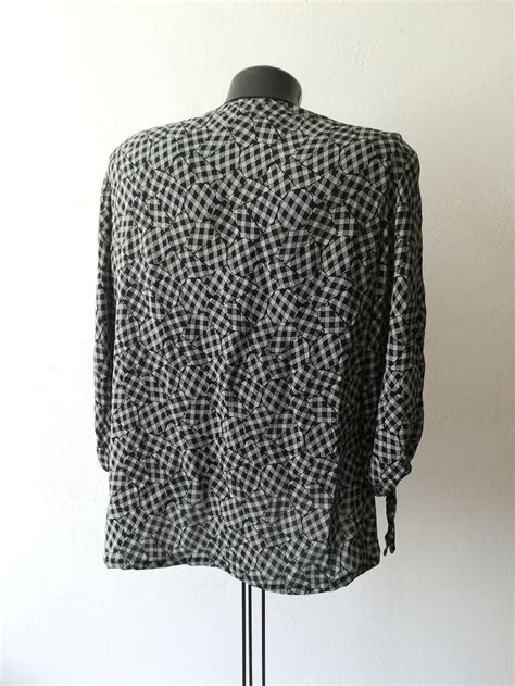 Elegant Woman Black And Gray Silk Blouse Vintage Romantic Etsy