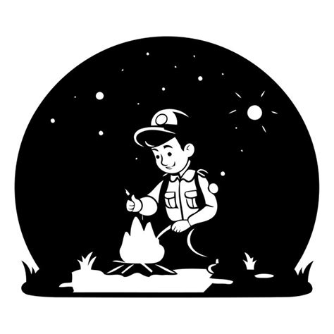 Illustration Vectorielle Dun Garçon Scout Assis Sur Le Feu De Camp Et