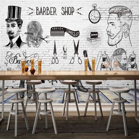 3d Stereo Custom Hd Vintage Barber Shop Background Wall Decorative