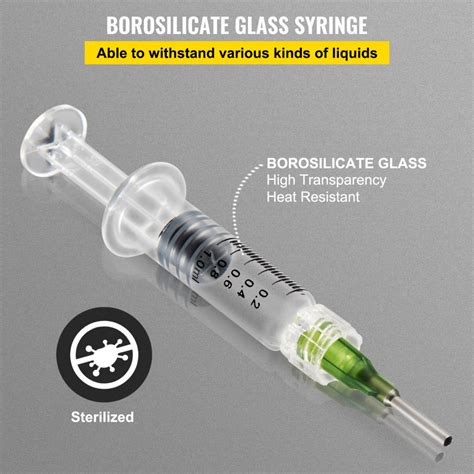 Vevor 100 Pcs Borosilicate Glass Luer Lock Syringe 1ml Reusable Glass