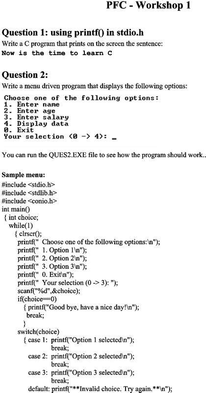 Solved Write A C Program That Prints On The Screen The